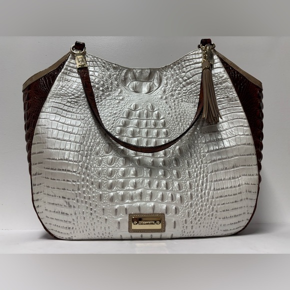 Brahmin | Bags | Brahmin Crocodile Embossed Tassel Pearl White Brown ...
